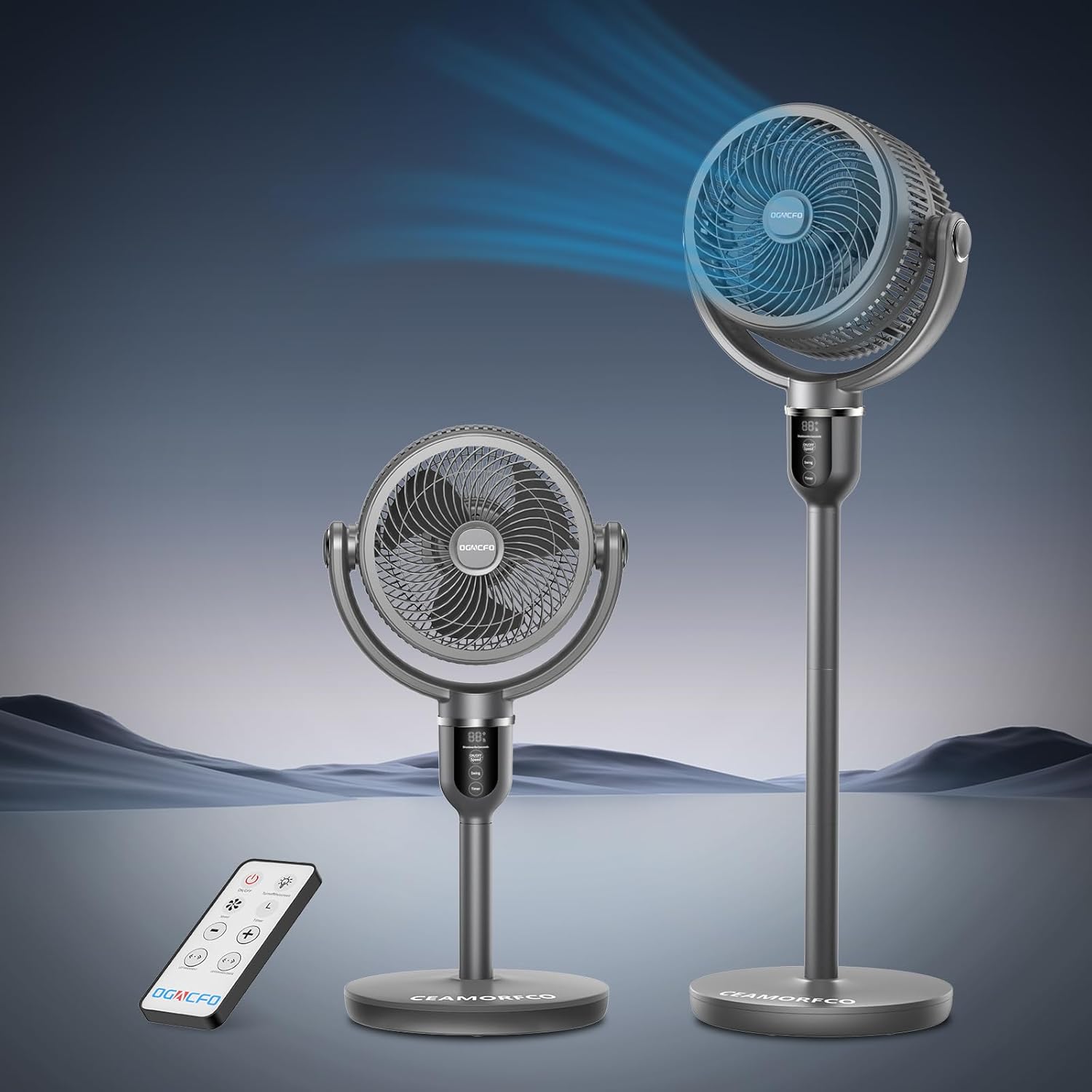 Pedestal Fan Oscillating with Remote,360° Air Circulator Stand Up Fan ...