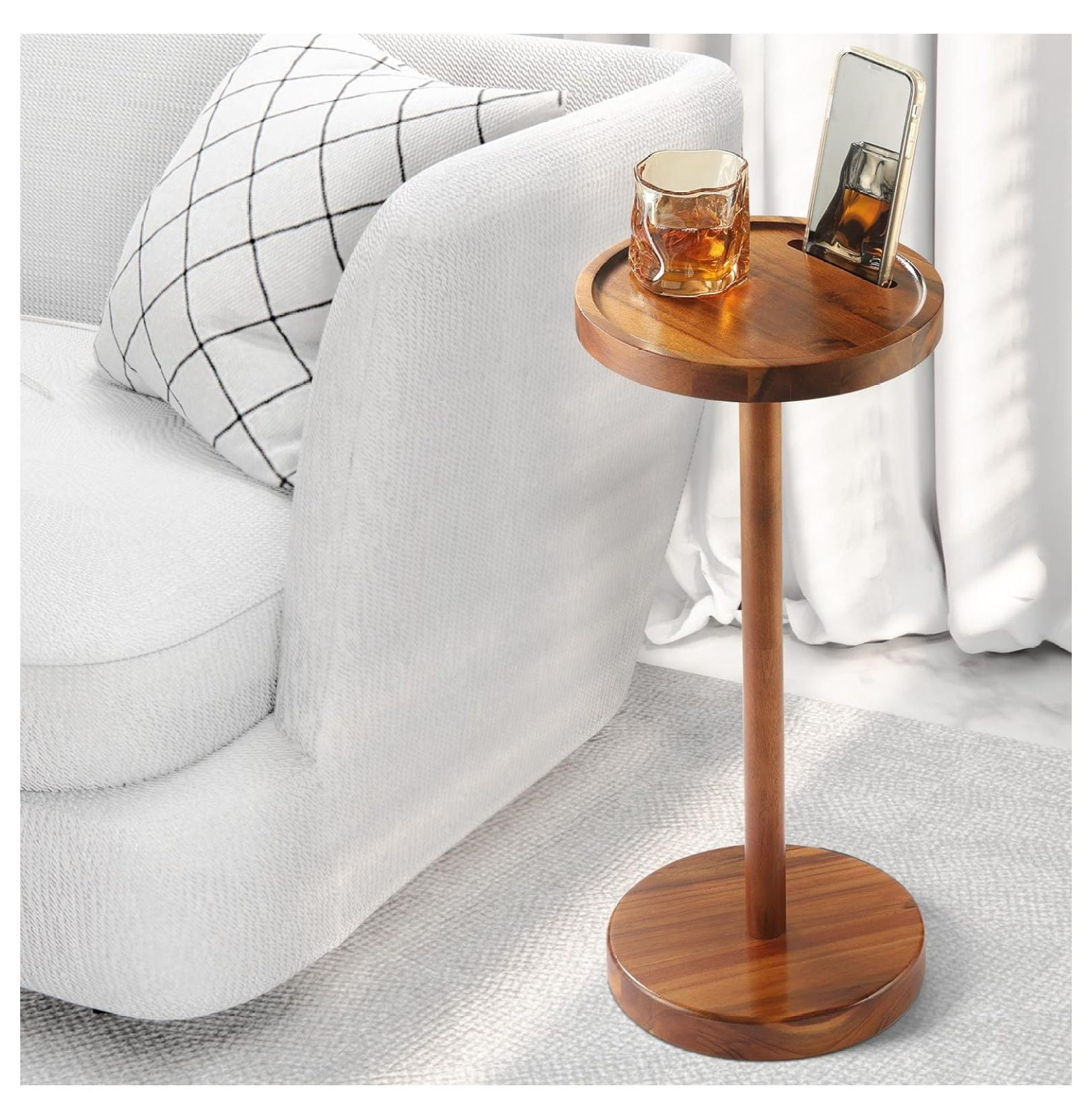 Pedestal Side Table with Phone Holder, Drink Table with Weighted Base ...