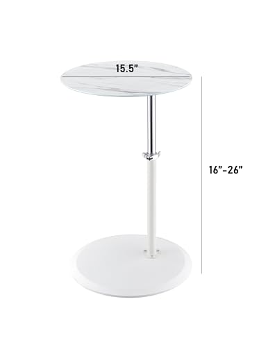 Pedestal Side Table Small End Table with Height Adjustable, White ...