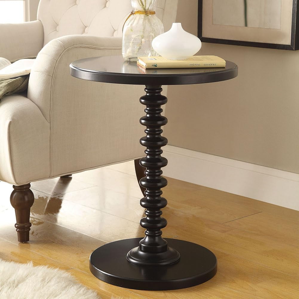 Pedestal Table Round Wood Side Table Round Turned Spindle End Table ...