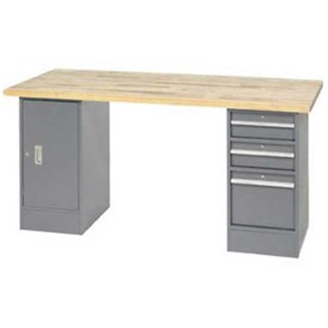 Pedestal Workbench with 2 Drawers and Cabinet - Gray - 96 x 30 in ...
