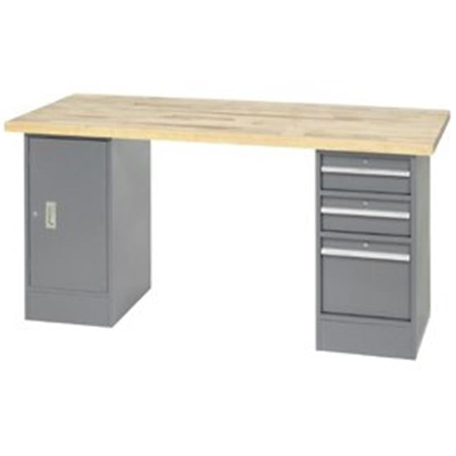 Pedestal Workbench with 3 Drawers & 1 Cabinet - Gray - 72 x 24 in ...