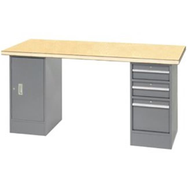 Pedestal Workbench with 3 Drawers & Cabinet - Gray - 72 x 30 in ...