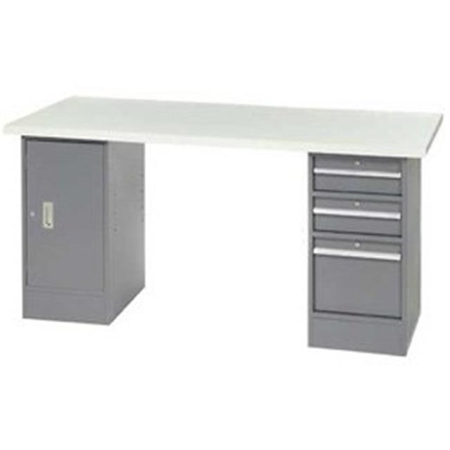 Pedestal Workbench with 3 Drawers & Cabinet - Gray - 96 x 30 in ...