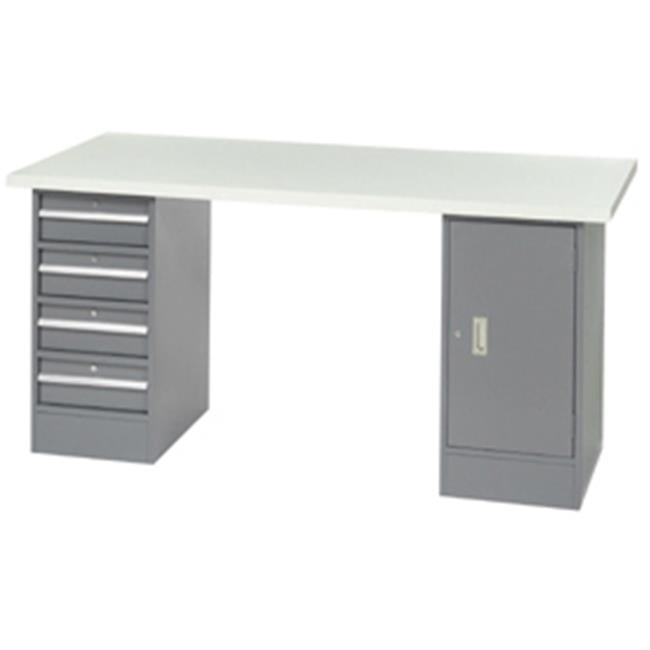 Pedestal Workbench with 4 Drawers & Cabinet ESD Square Edge - Gray - 60 ...