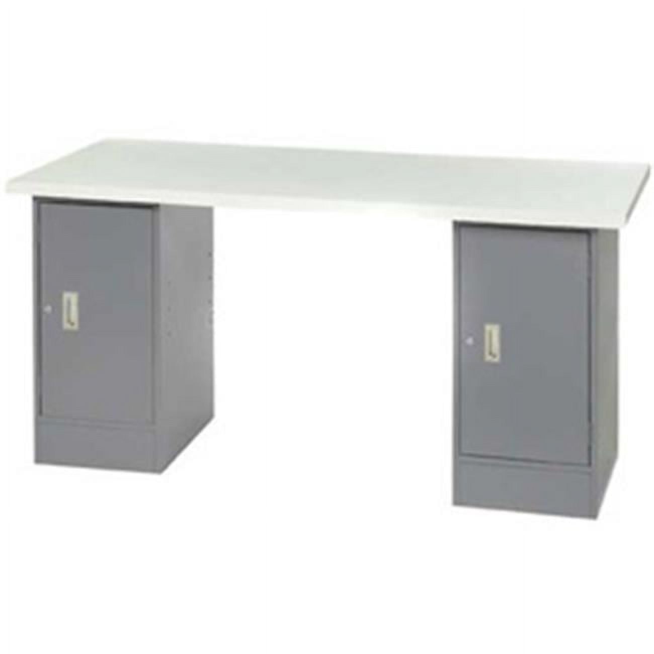 Pedestal Workbench with Double Cabinet - Gray - 96 x 30 in. - Walmart.com