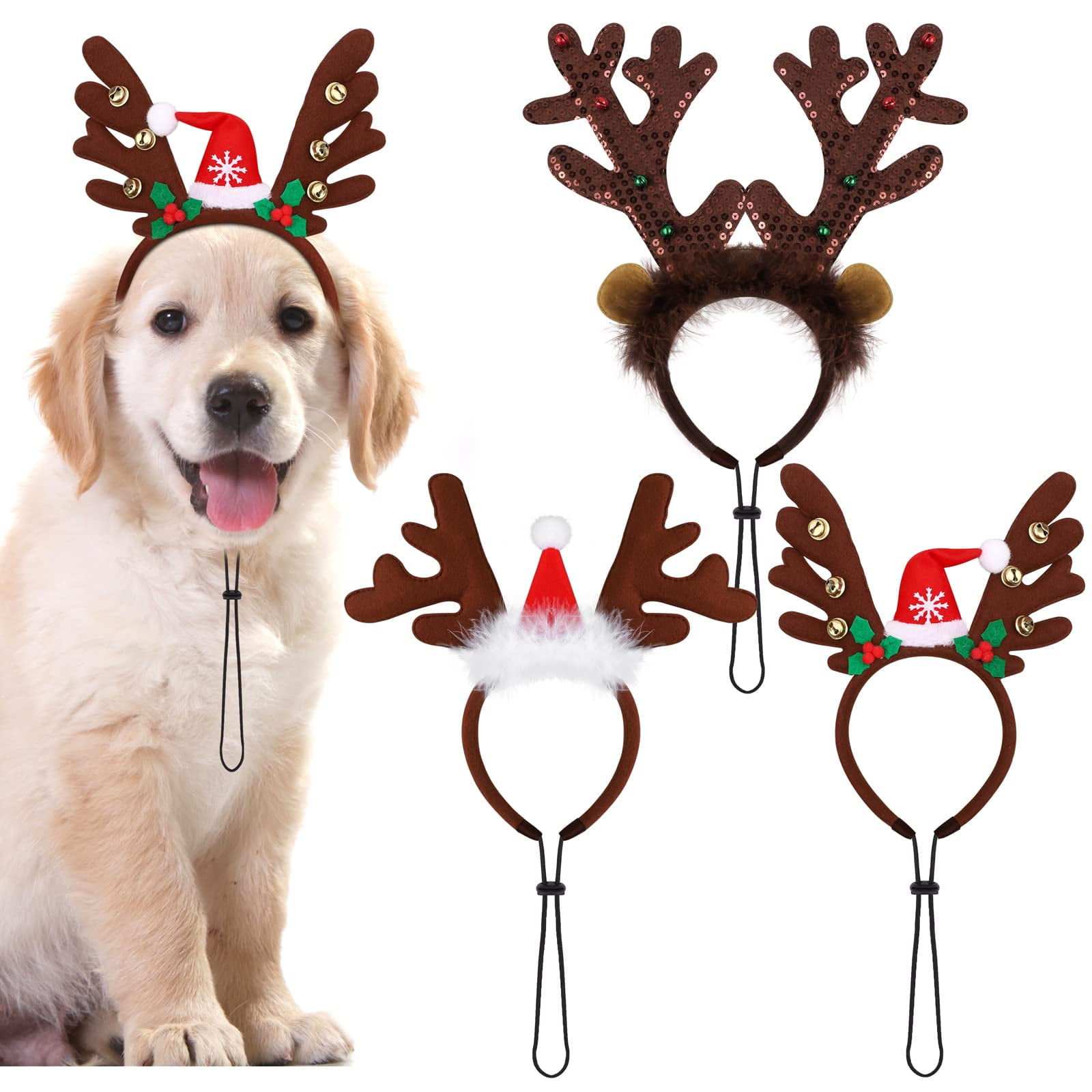 Pedgot 3 Pack Christmas Pet Headwear: Reindeer Antlers Headband for ...