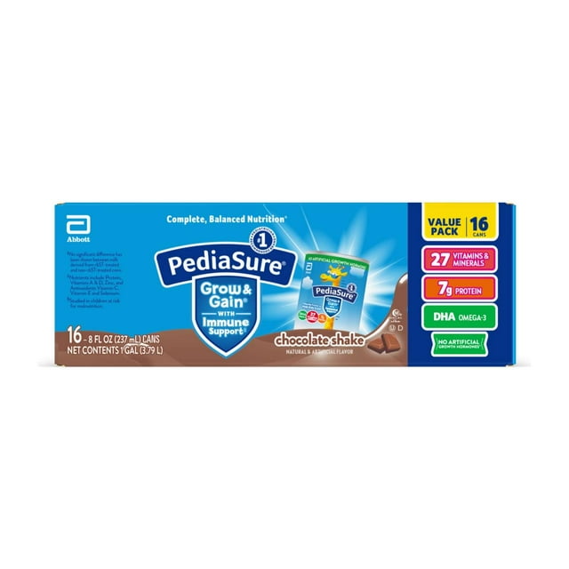 PediaSure Grow & Gain with Immune Support , Chocolate, 8-fl-oz Can, 16 ...
