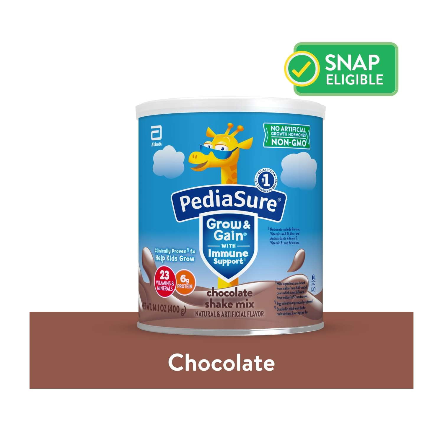 PediaSure Grow & Gain Shake Mix Powder, Chocolate, 14.1 oz Can, 8 ...