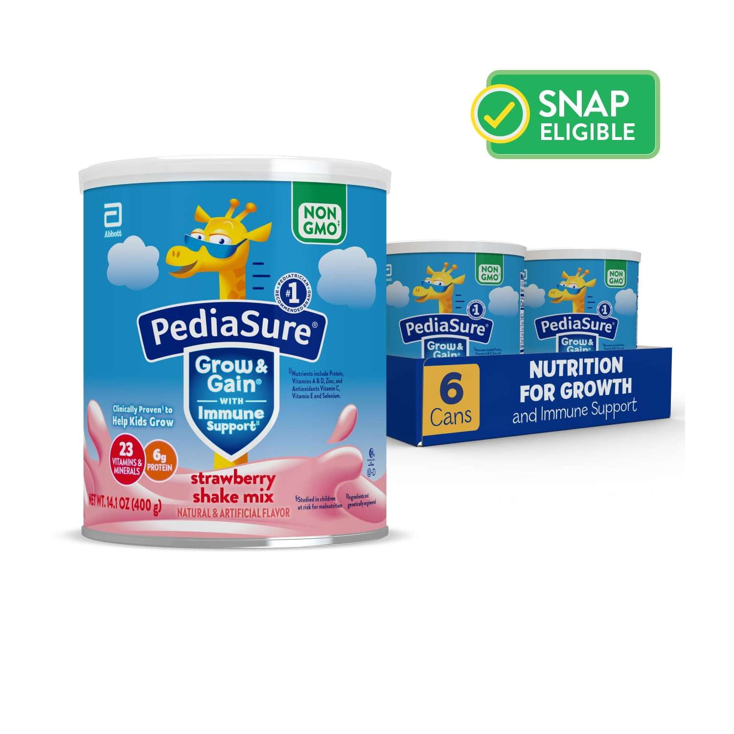 PediaSure Grow & Gain Shake Mix Powder, Strawberry, 14.1 oz Can, Pack ...