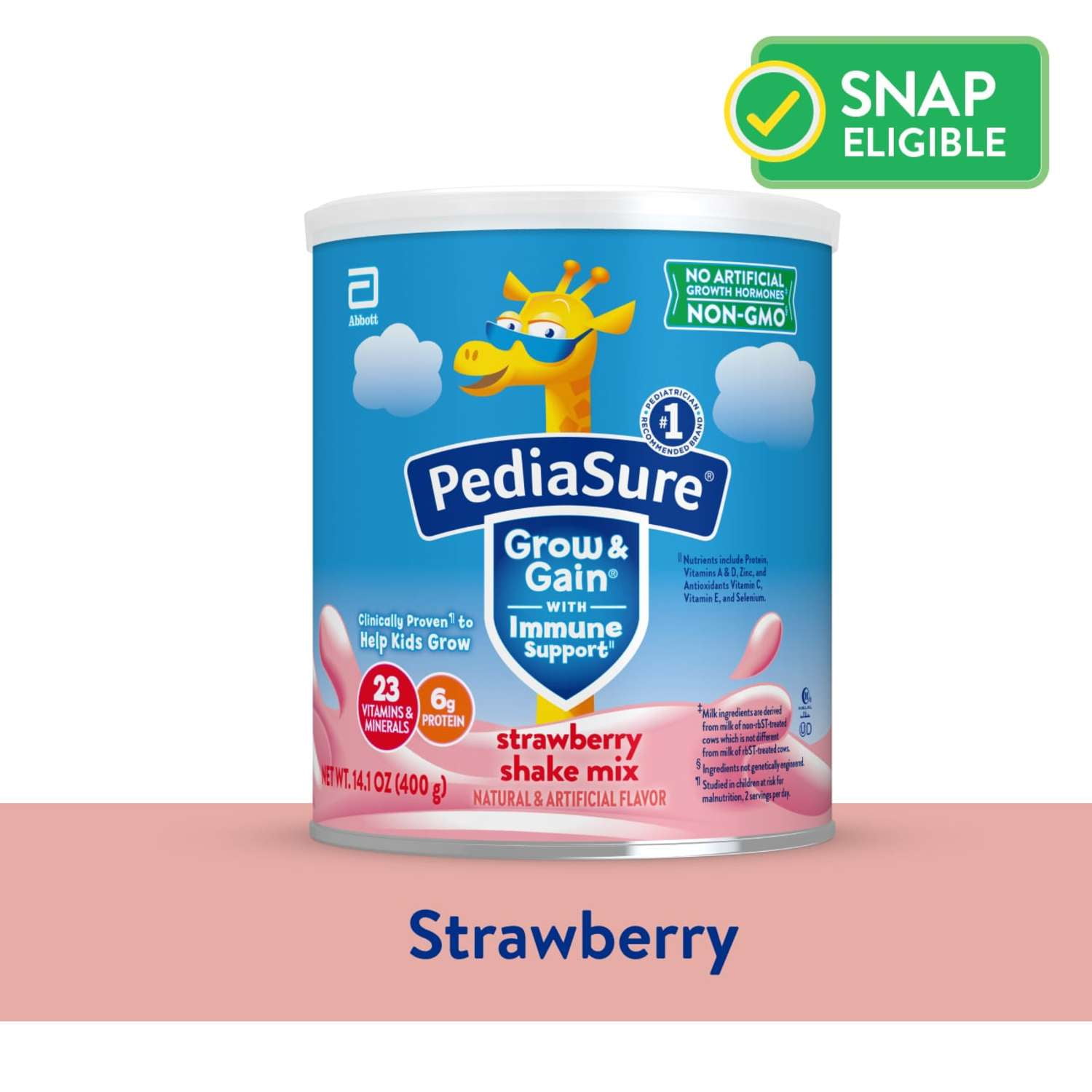 PediaSure Grow & Gain Shake Mix Powder, Strawberry, 14.1 oz Can, 8 ...