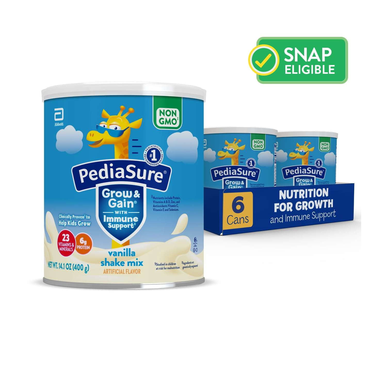 PediaSure Grow & Gain Shake Mix Powder, Vanilla, 14.1 oz Can, Pack of 6 ...