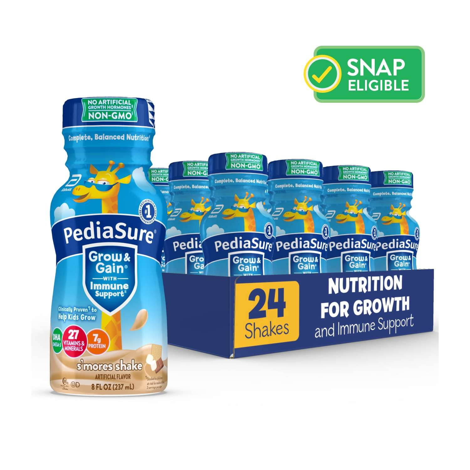 PediaSure Grow & Gain With Immune Support, S'mores, 8 oz Bottle, 24 ...