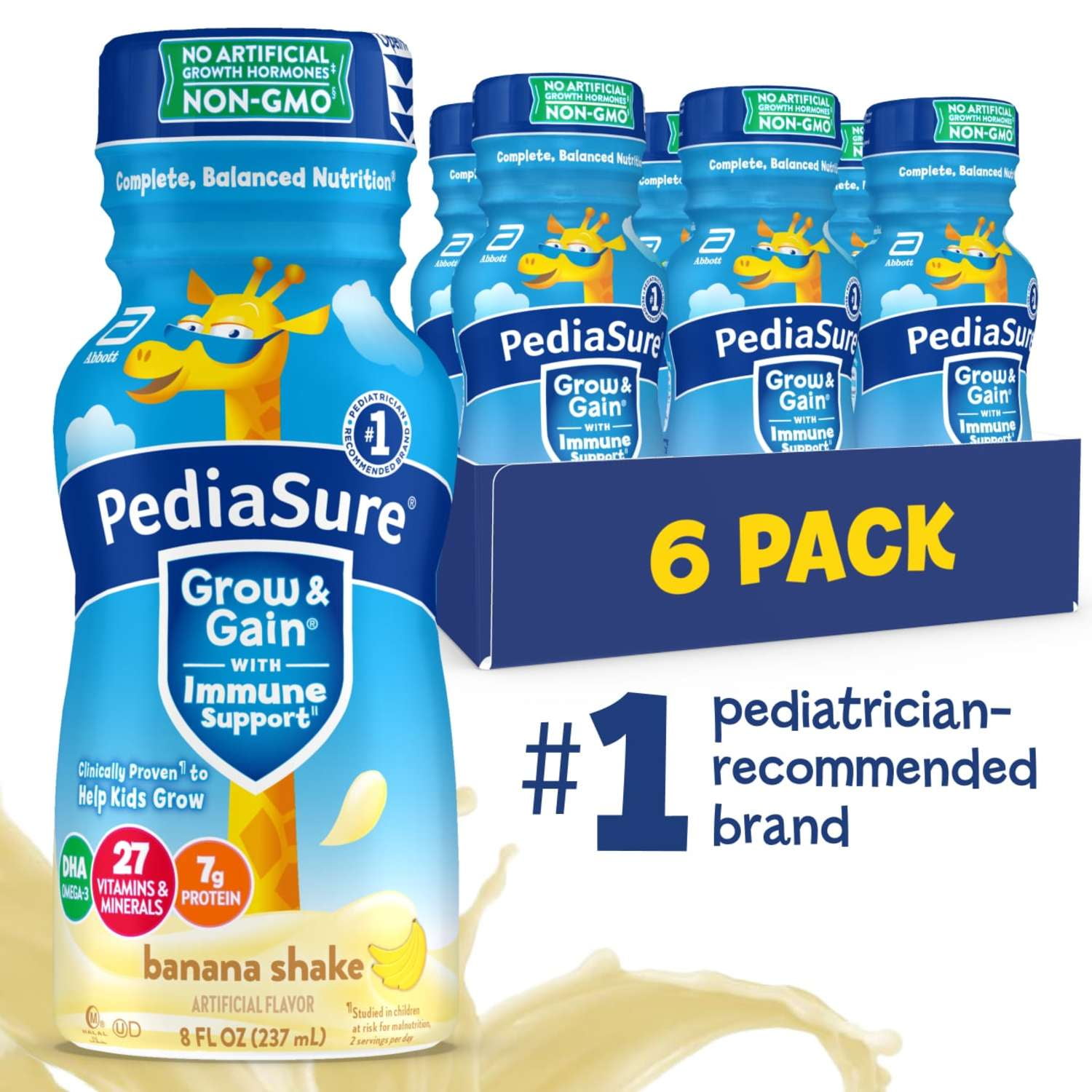 PediaSure Grow & Gain with Immune Support, 7g Protein, Banana, 8-fl-oz ...