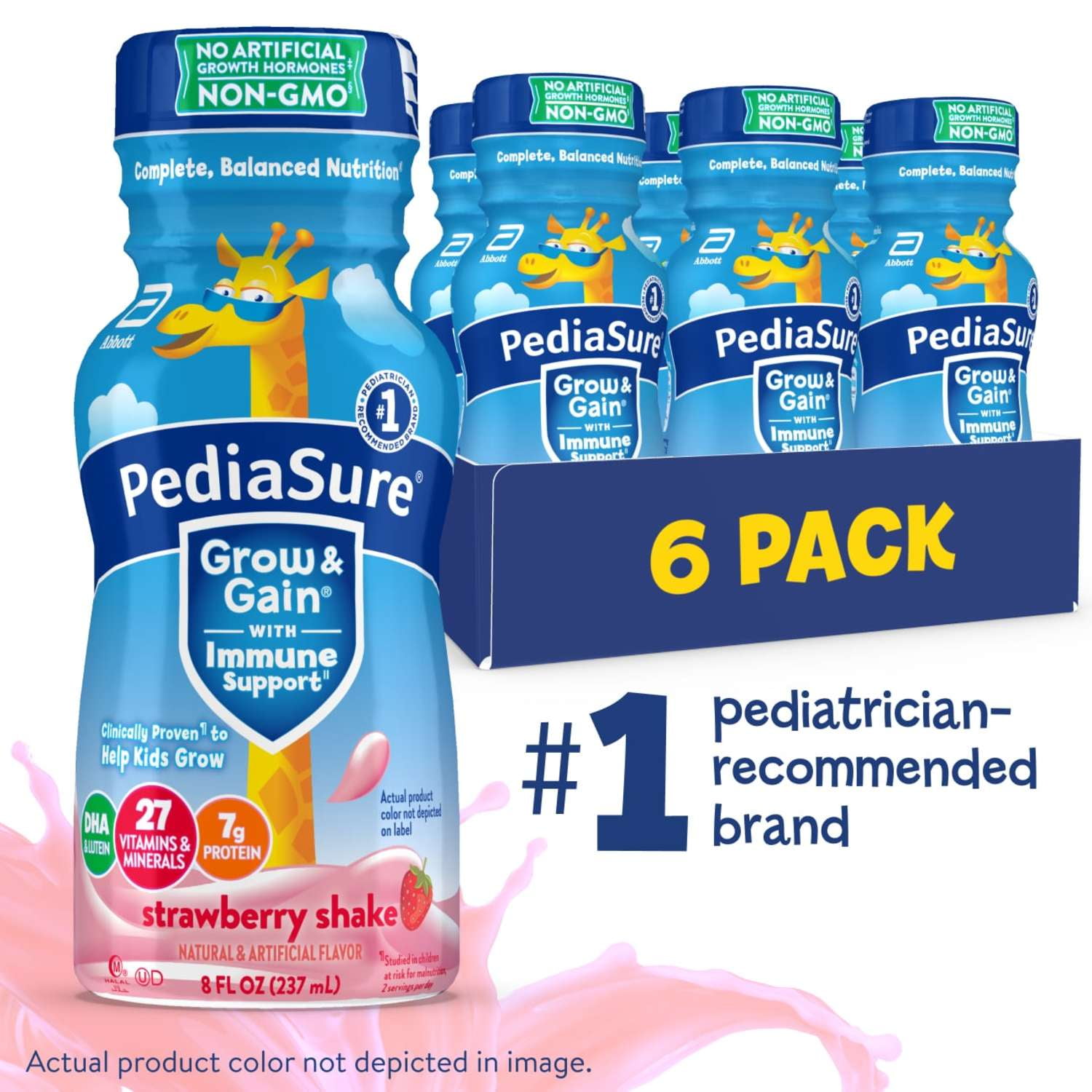 PediaSure Grow & Gain with Immune Support, 7g Protein, Strawberry, 8-fl ...