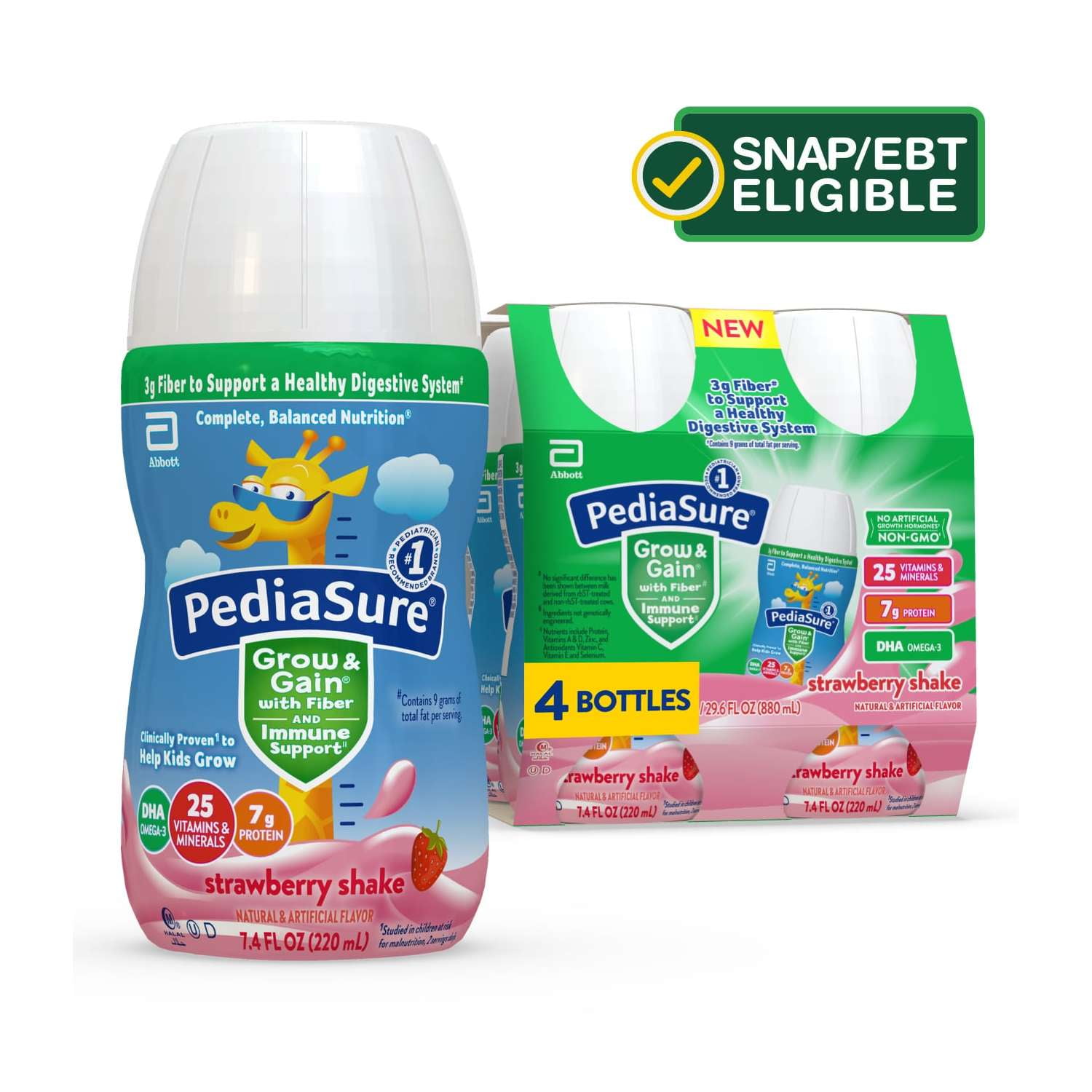 PediaSure Grow & Gain with Fiber & Immune Support, Strawberry, 7.4-fl ...