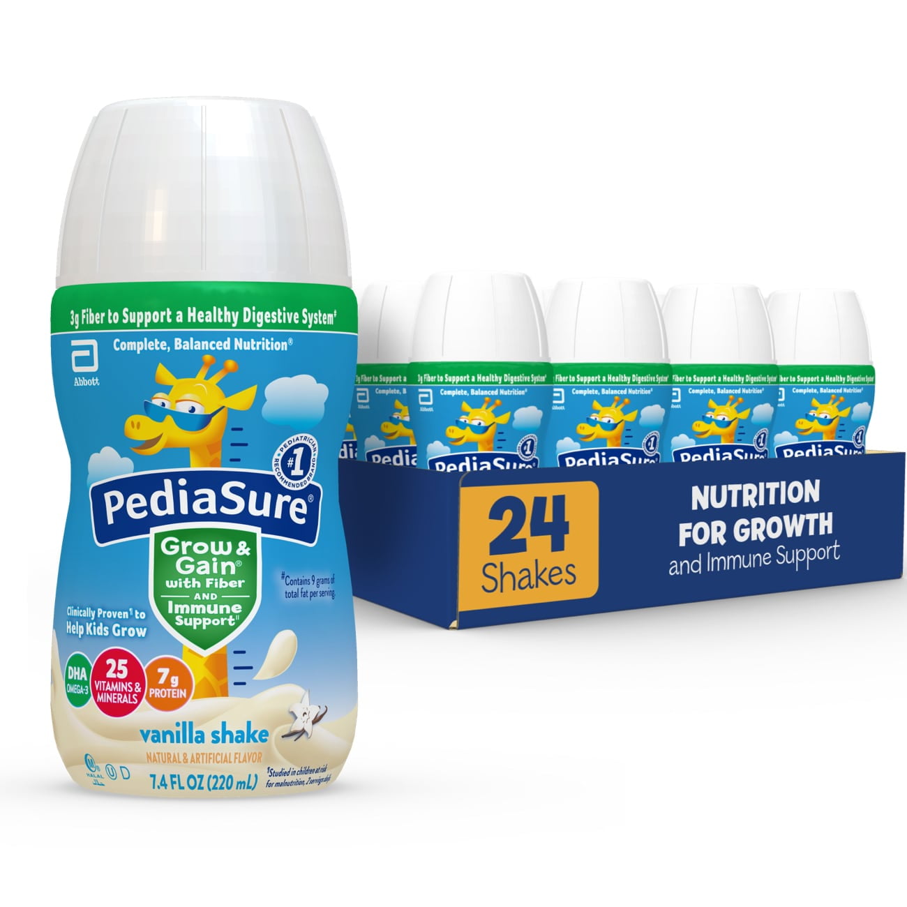 PediaSure Grow & Gain with Fiber Nutritional Shake, Vanilla, 7.4-fl-oz ...