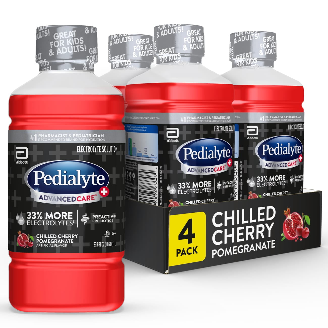 Pedialyte Advancedcare Plus Chilled Cherry Pomegranate Liquid 12 Fl Oz Bottle Count 4