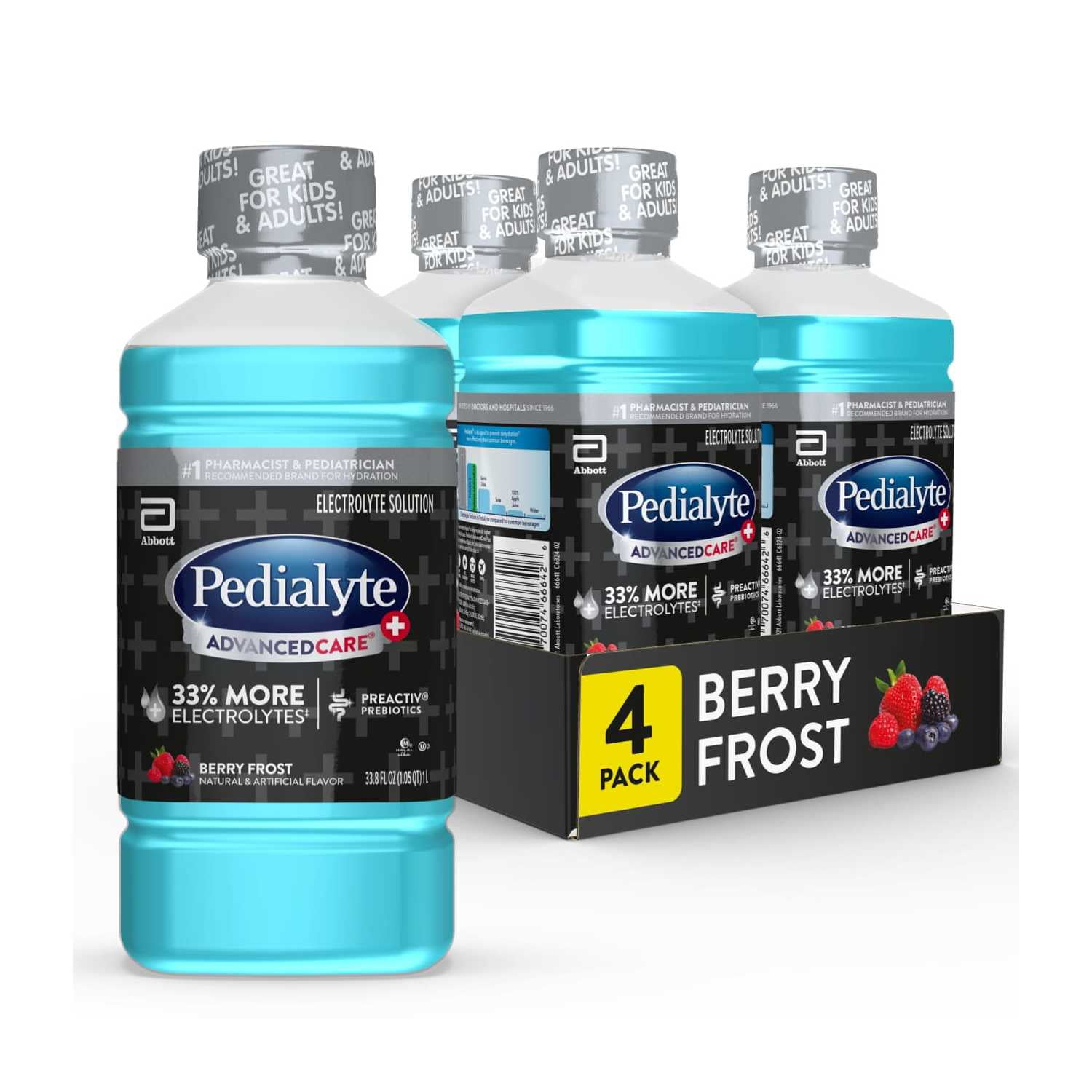 Pedialyte AdvancedCare Plus Electrolyte Drink, Berry Frost, 1 Liter, 4 ...