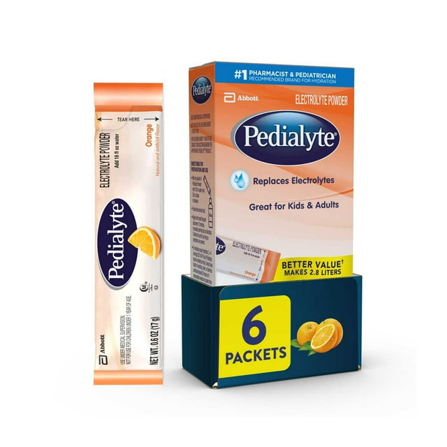 Pedialyte Electrolyte Powder Packets, Orange, Powder Packets, 6 Count ...