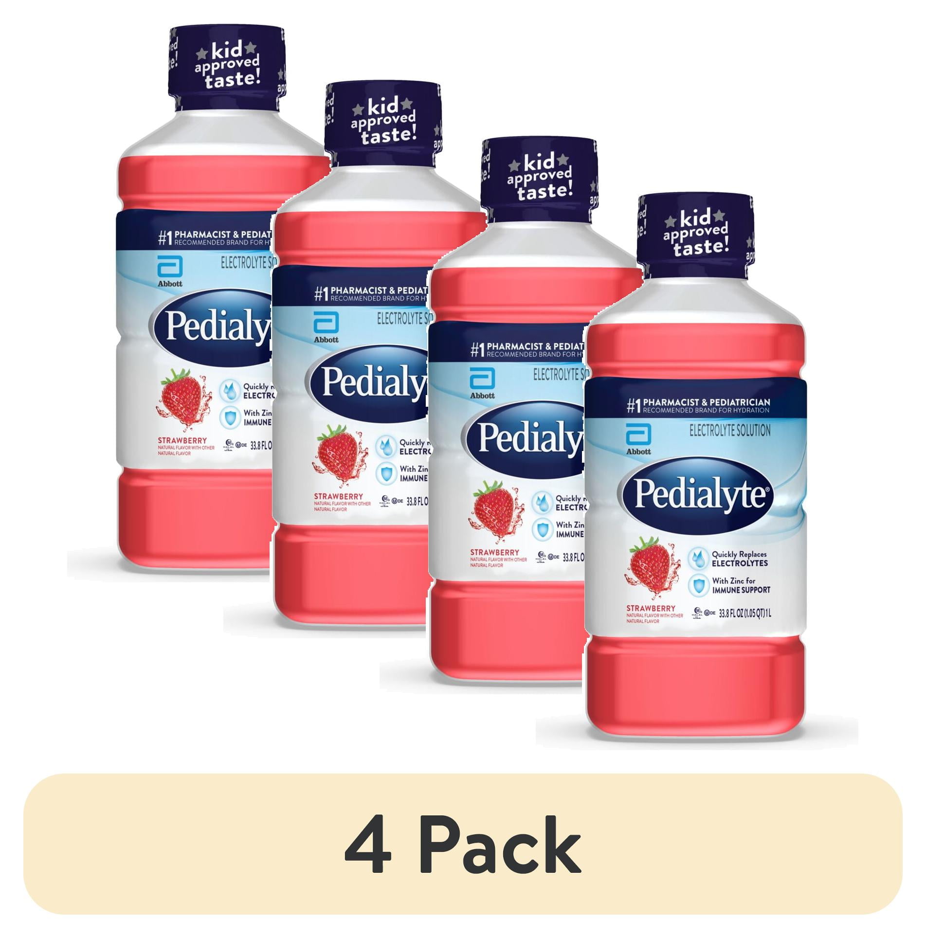 (4 pack) Pedialyte Electrolyte Drink, For Kids & Adults, Strawberry, 1 ...