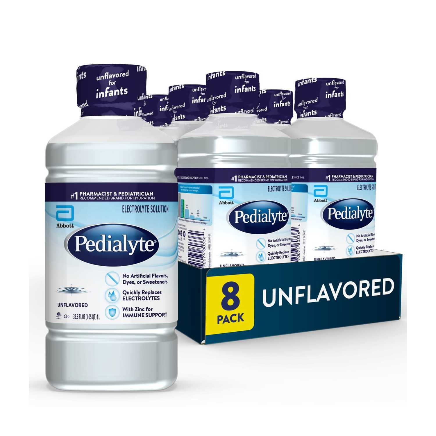 Pedialyte Electrolyte Solution, Unflavored, 8 bottles, 1 liter each ...