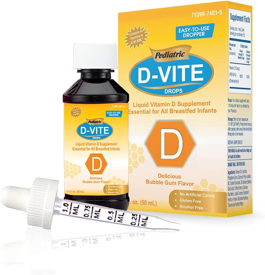 Pediatric D-Vite Liquid Vitamin D 400 IU/ml (50 ml) - Bubble Gum Flavor ...