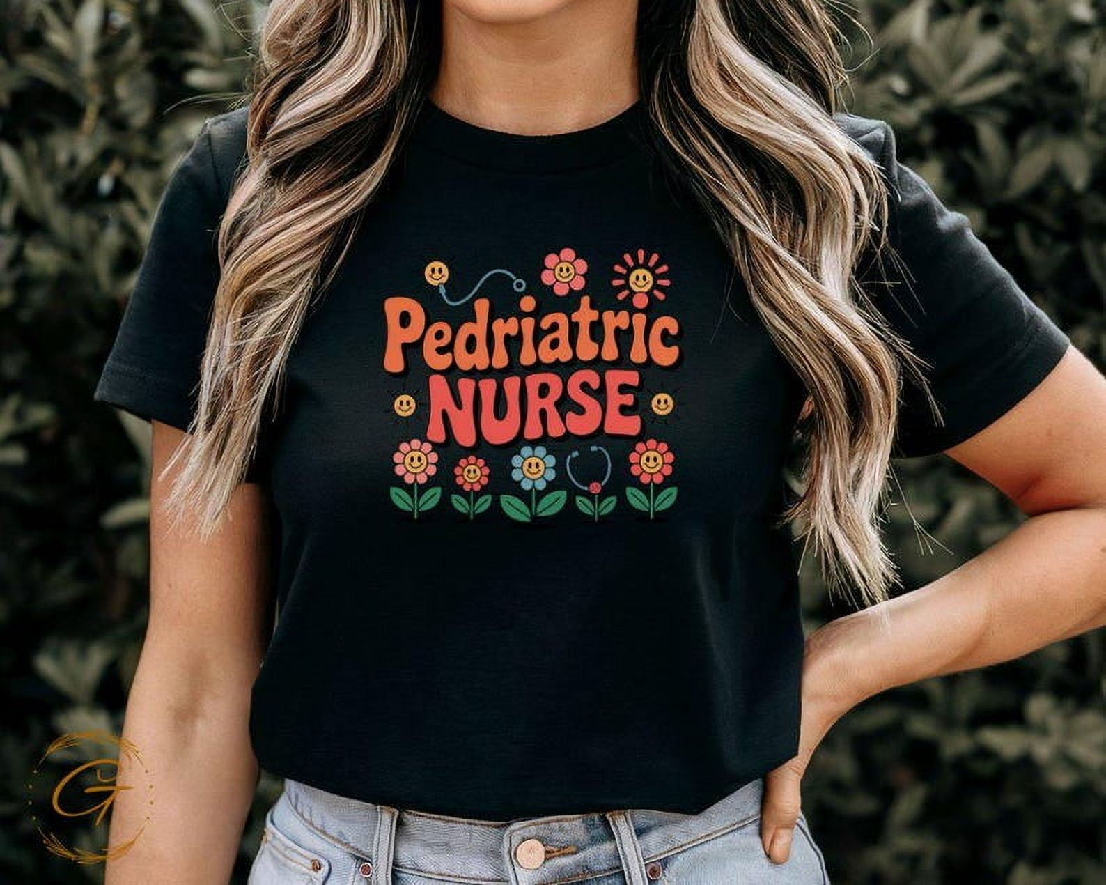 Pediatric Nurse Graphic T-Shirt, Cute Nurse Tee, Floral Pediatric Nurse ...