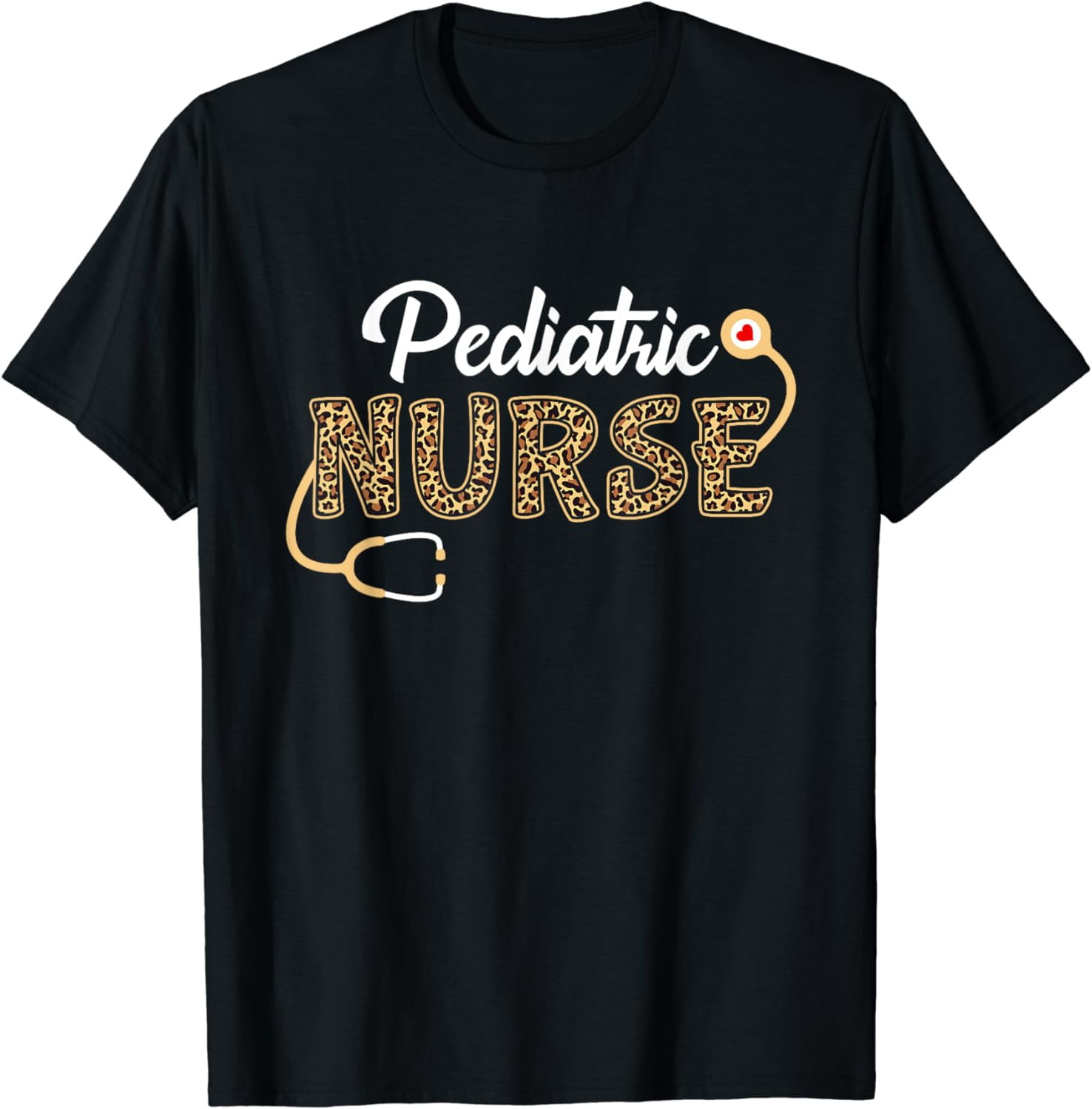 Pediatric Nurse Leopard Print Stethoscope Heart Nursing T-Shirt ...