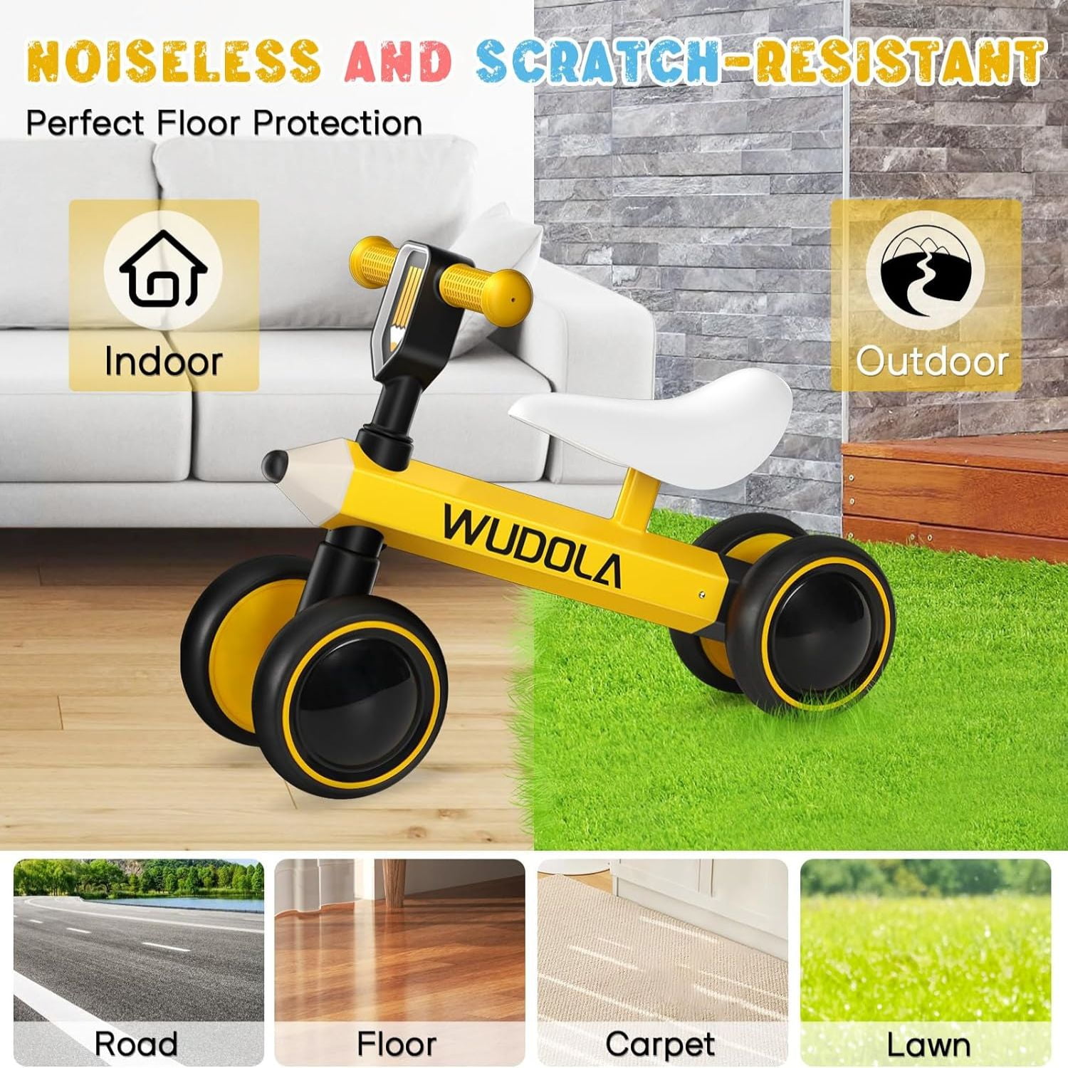 🚸 Pediatrician-Recommended Yellow 4-Wheel Balance Bike for 12-36 Months | Anti-Tip Hexagonal ...