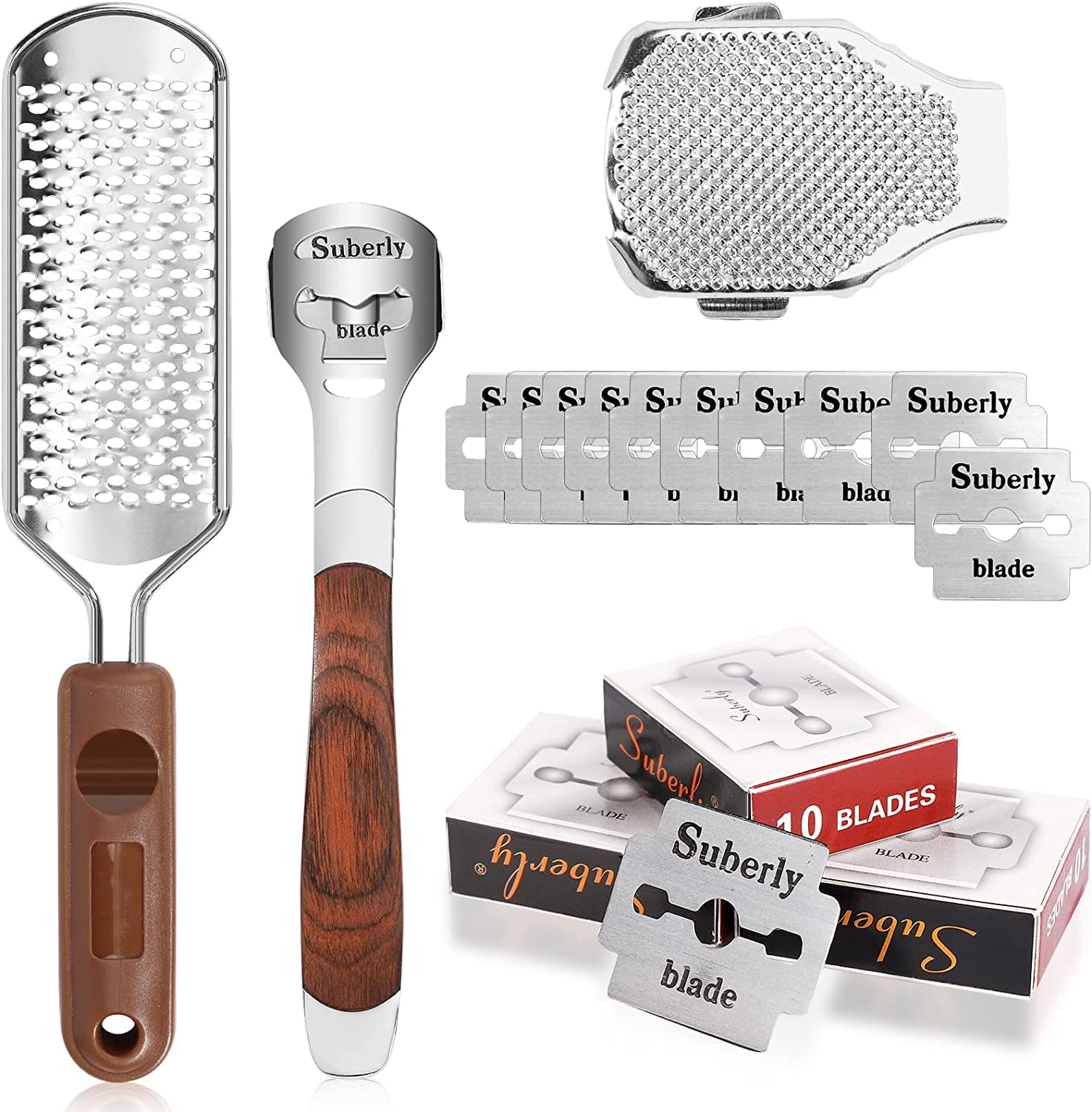 Pedicure Foot File & Callus Shaver Set,1 Wood Handle Callus Shaver with ...