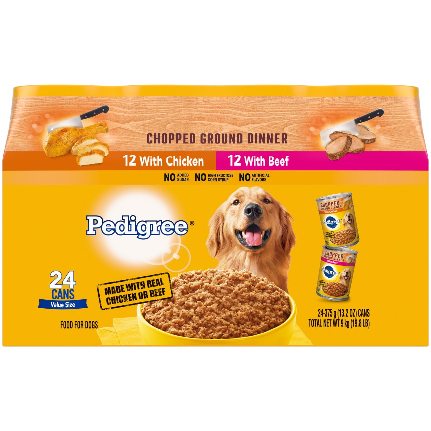 Pedigree Chopped Ground Dinner Wet Dog Food Variety Pack, 13.2 oz Cans ...