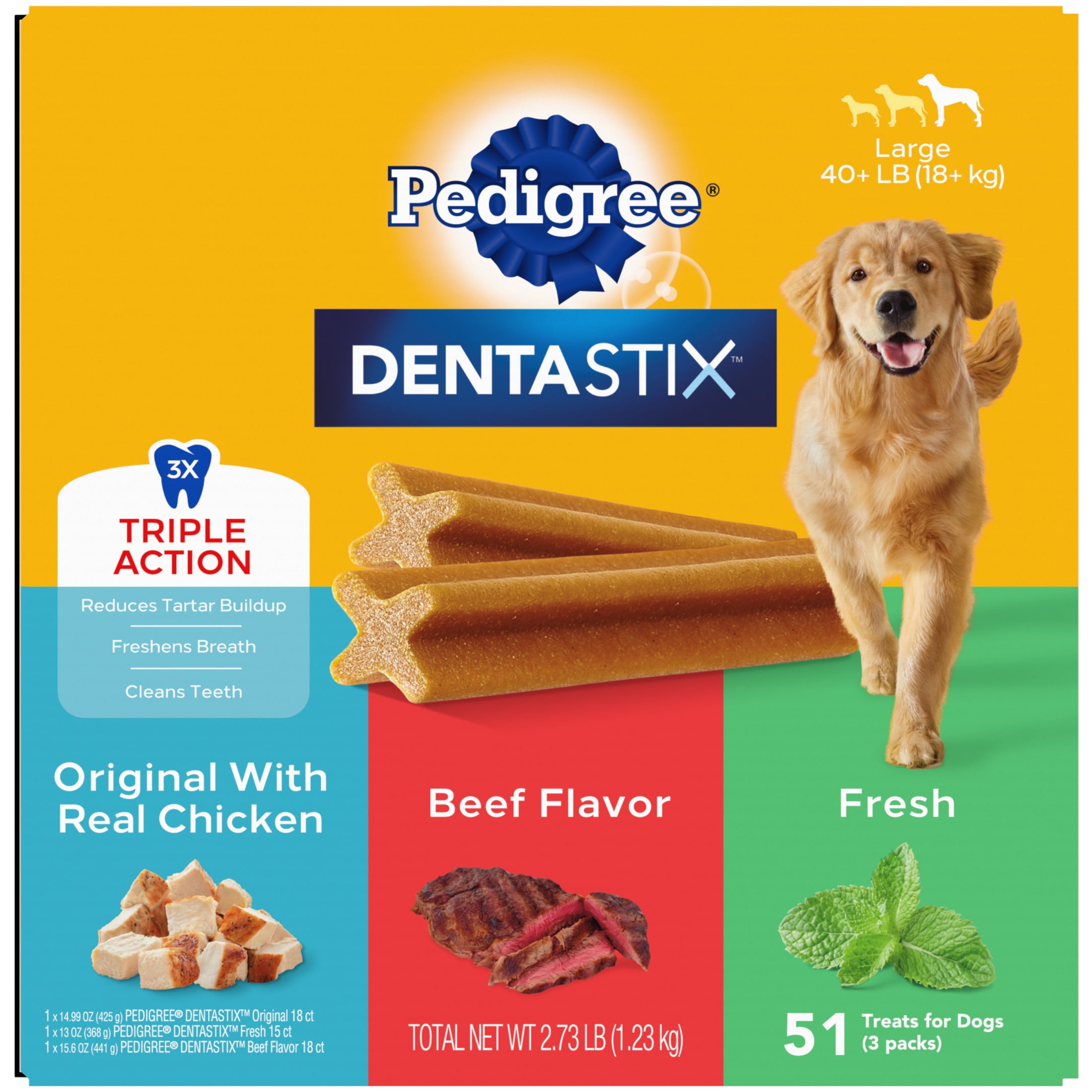 Pedigree Dental Stix Large Breed, Original Beef & Fresh Flavors, 2.73 ...