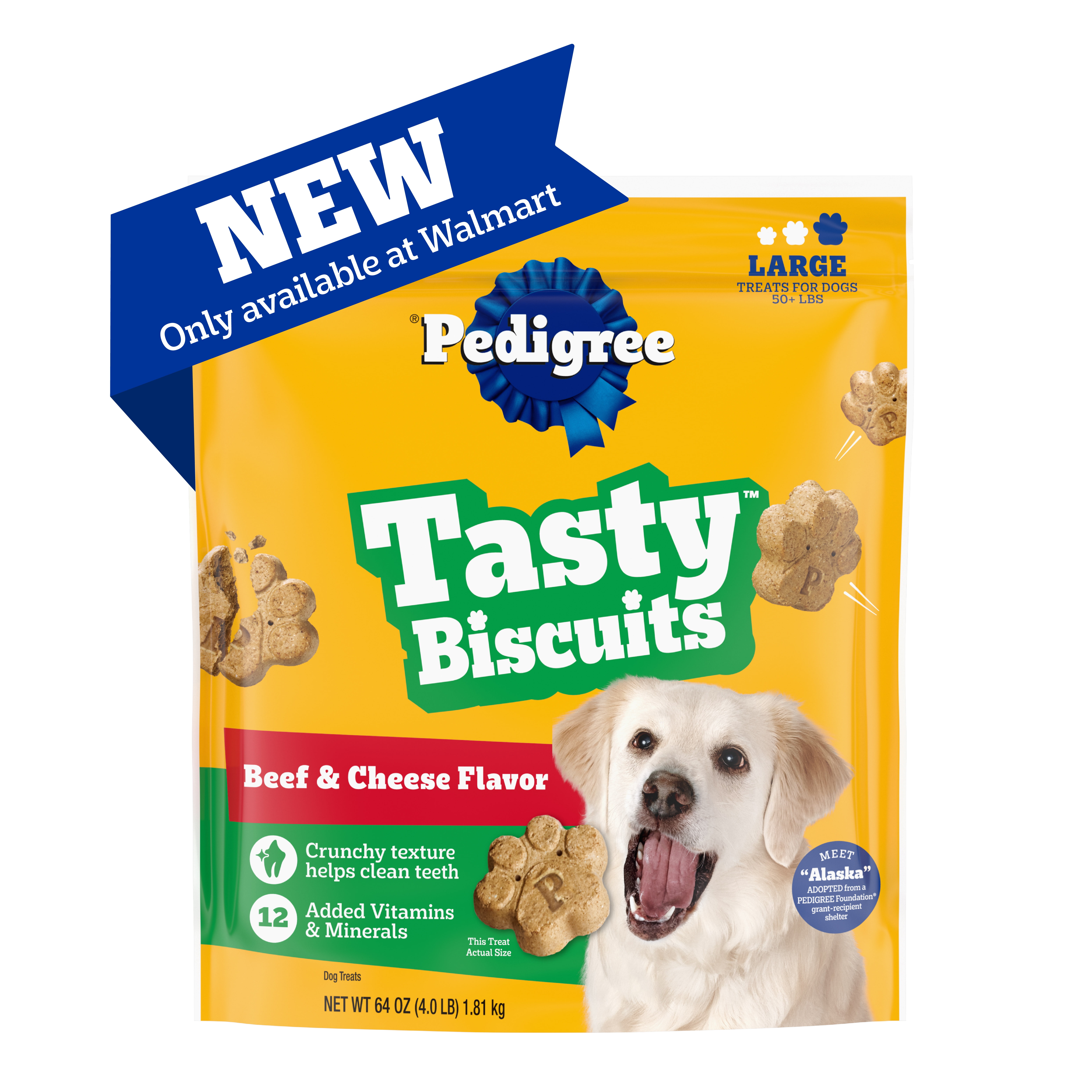 Pedigree Large Tasty Biscuits Beef & Cheese Flavor Dog Treats, 64oz Bag ...