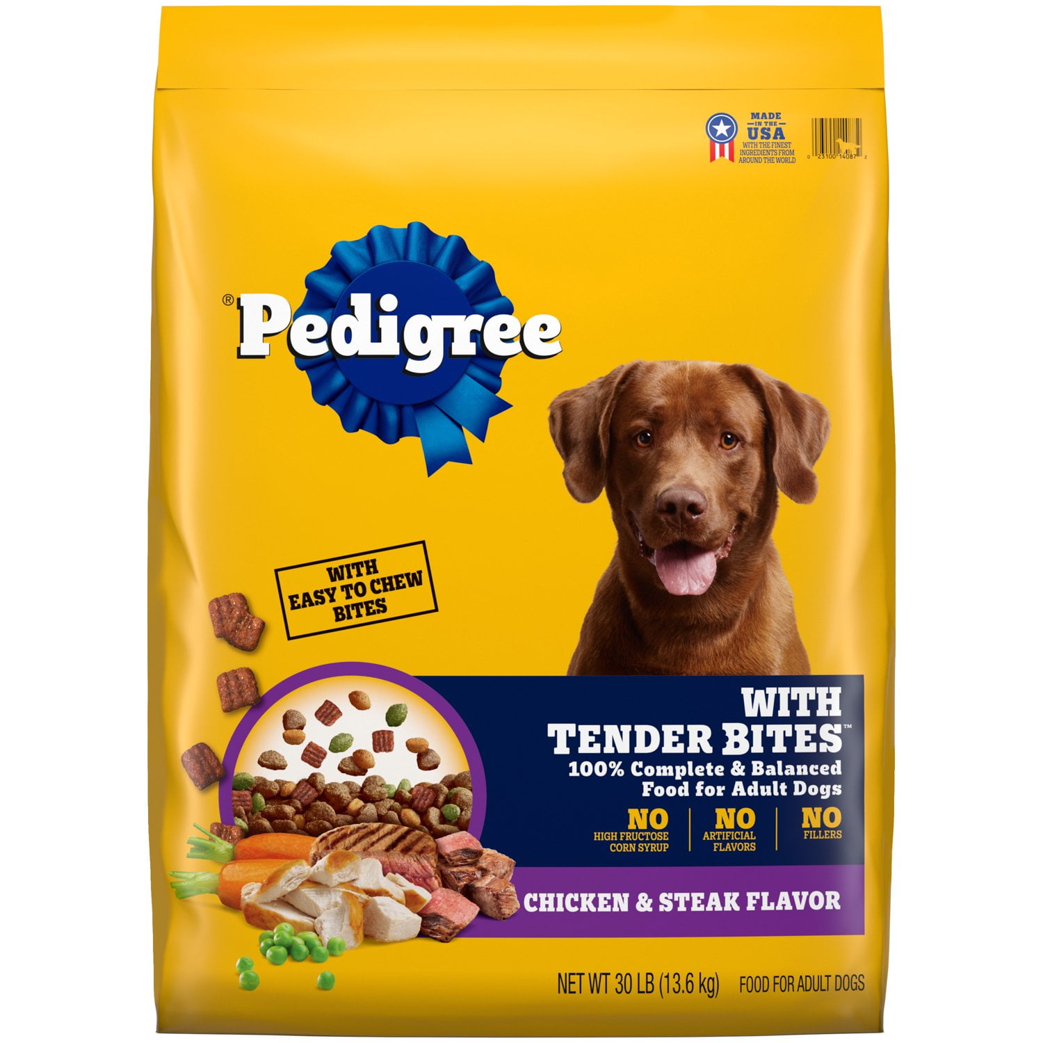 Pedigree Adult Dry Dog Food, Chicken & Steak, Tender Bites, 30 Lb ...