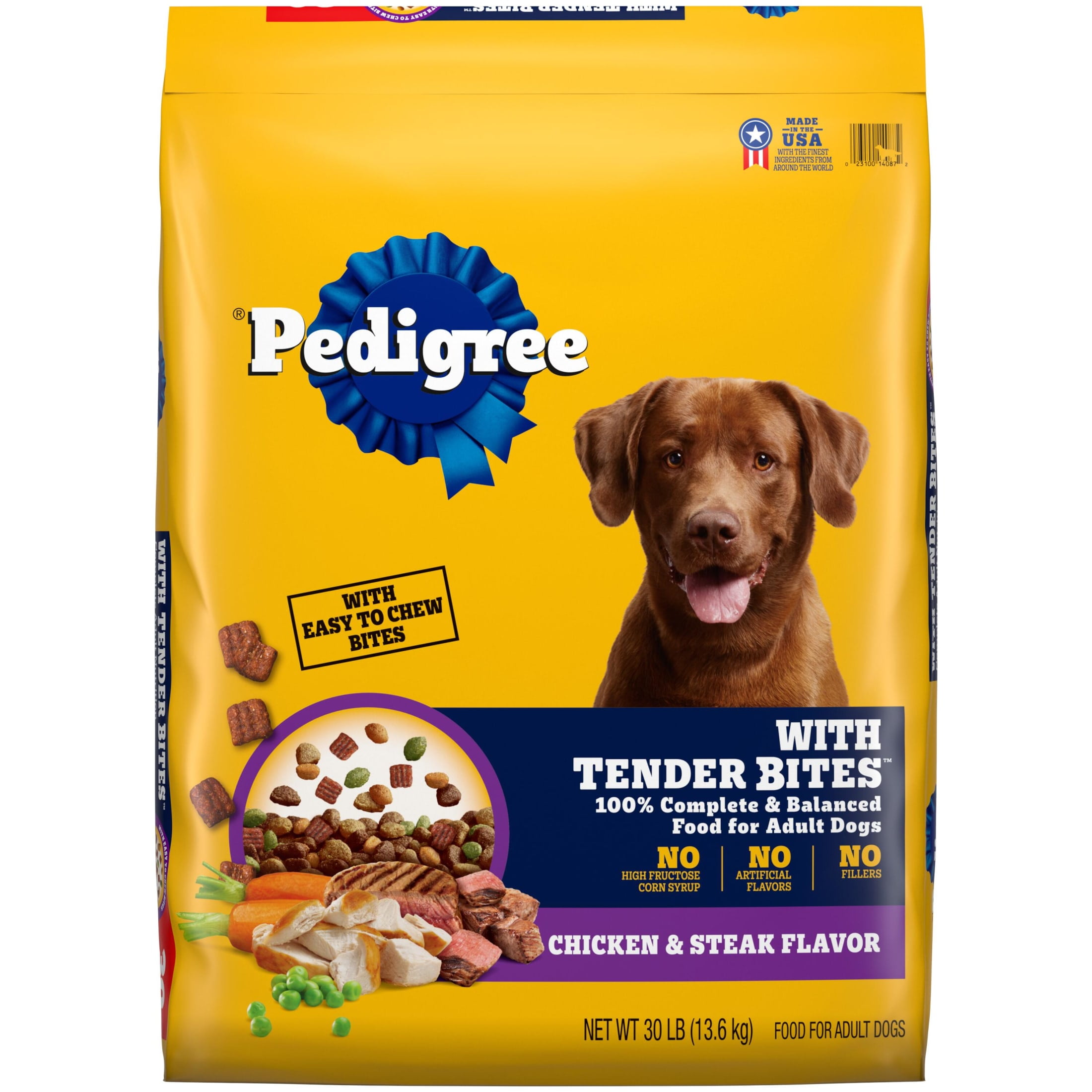 Pedigree Adult Dry Dog Food, Chicken & Steak, Tender Bites, 30 Lb ...