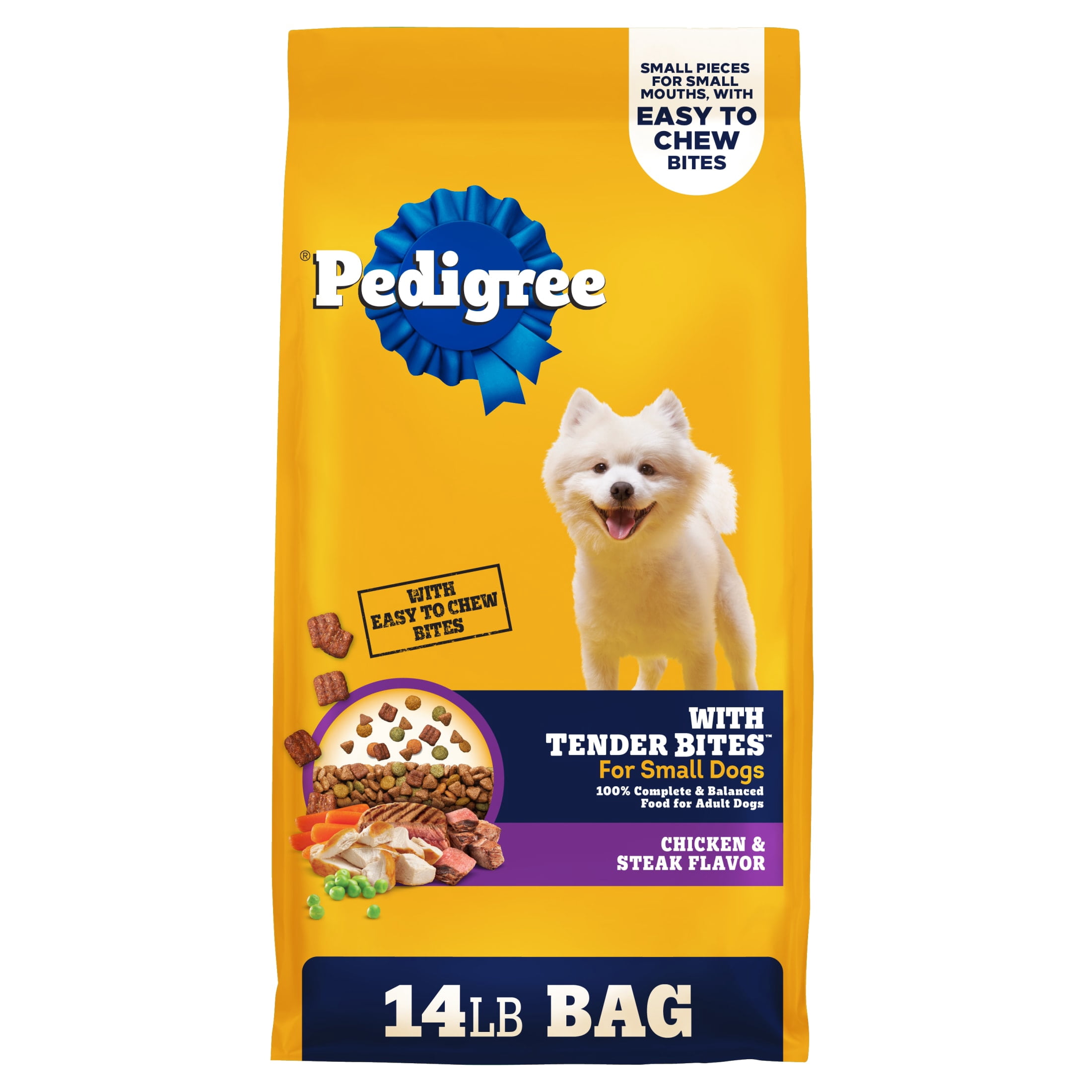 Pedigree Dog Food with Tender Bites Chicken and Steak, 14 Lb Bag, Small ...