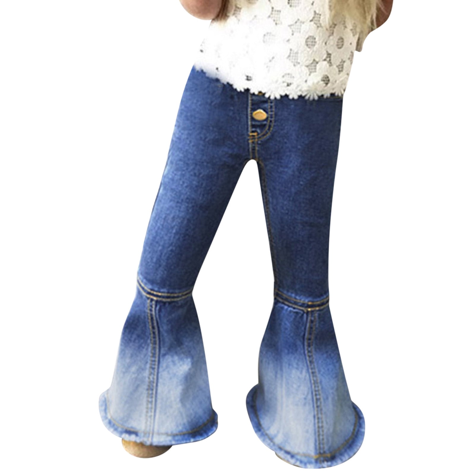 Pedort Girls Pants Girls Bell Bottom Jeans Casual Ribbed Flare Elastic ...