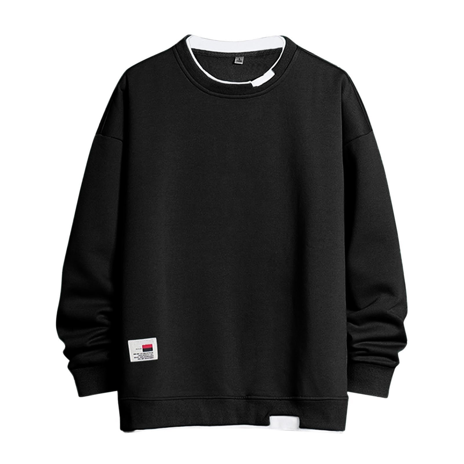 Pedort Hoodless Sweatshirts For Men Oversized Men Long Sleeve Hoodless Sweatshirt Blackl
