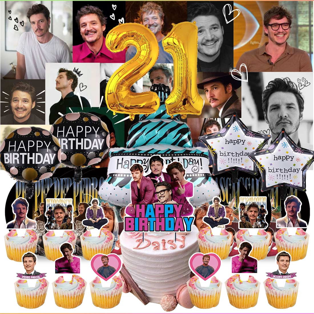 Pedro Pascal 21th Tableware Balloons Cake Toppers Backdrop Banner ...