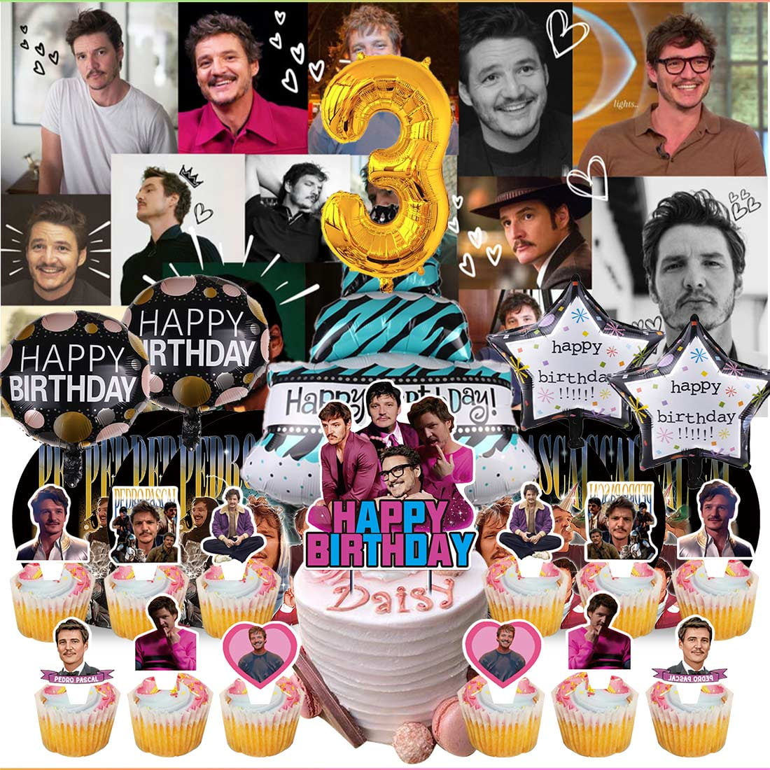 Pedro Pascal 3rd Tableware Balloons Cake Toppers Backdrop Banner ...