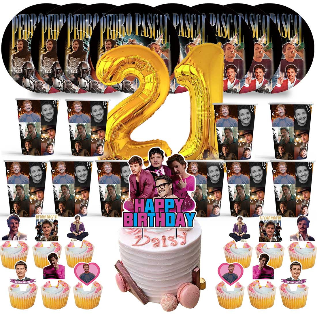Pedro Pascal Birthday 21th Cups Party Supplies Plates Fans Decorations ...