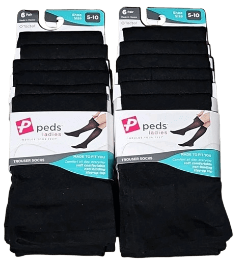 Peds Women's Trouser Socks, Black Solid & Patterned, Non-Binding, Stay ...