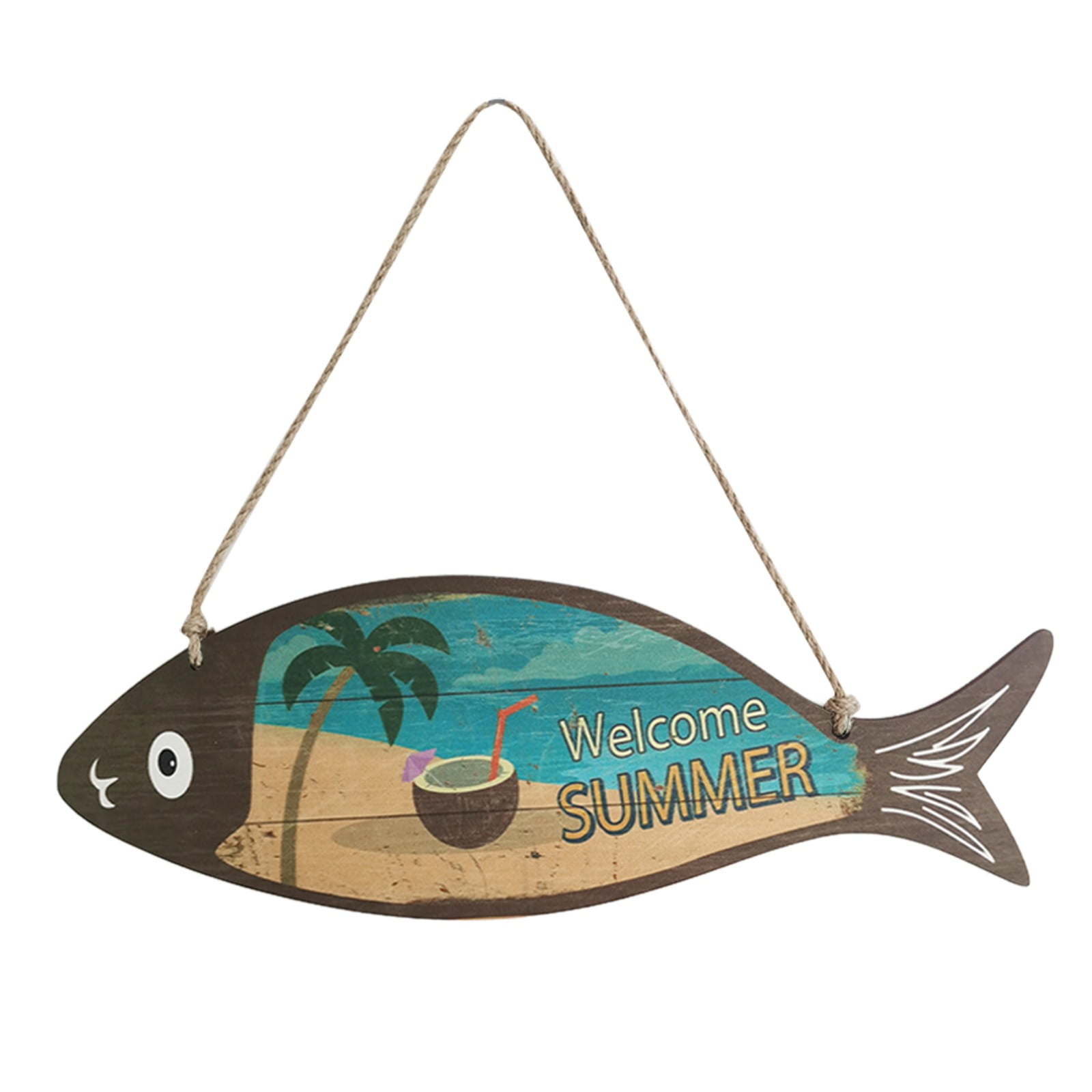 Pedty Summer Wooden Fish Welcome Sign Nautical Wall Art Decor Hanging ...