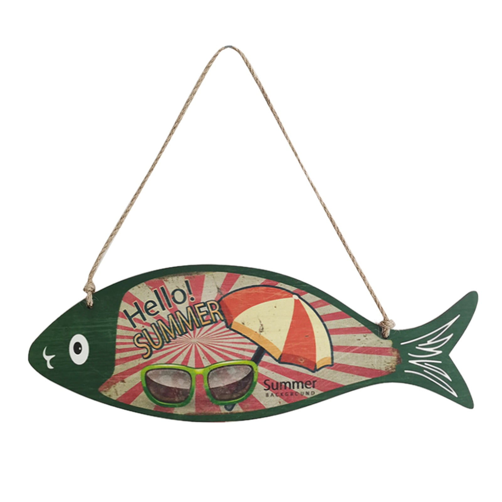 Pedty Summer Wooden Fish Welcome Sign Nautical Wall Art Decor Hanging ...
