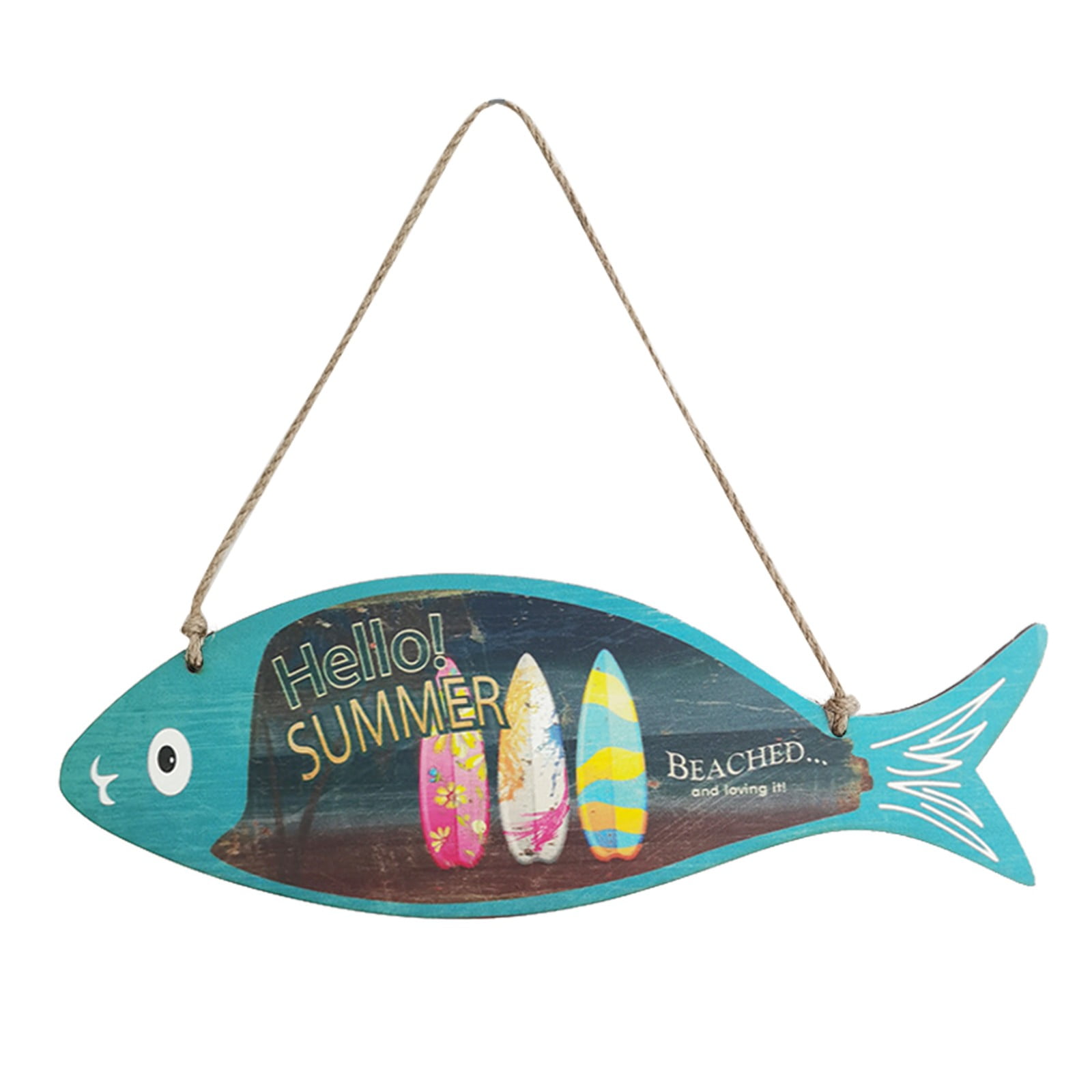 Pedty Summer Wooden Fish Welcome Sign Nautical Wall Art Decor Hanging ...