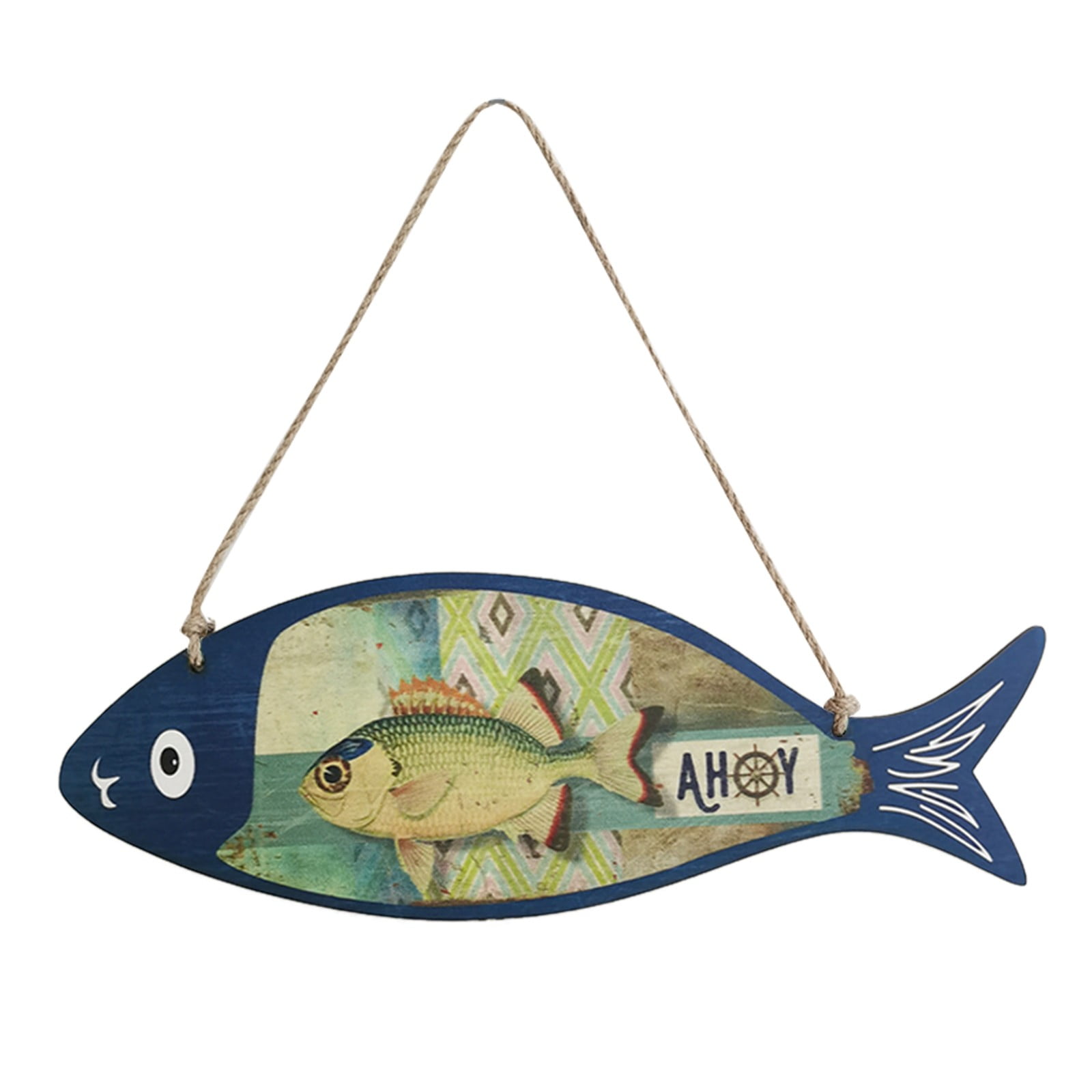 Pedty Summer Wooden Fish Welcome Sign Nautical Wall Art Decor Hanging ...