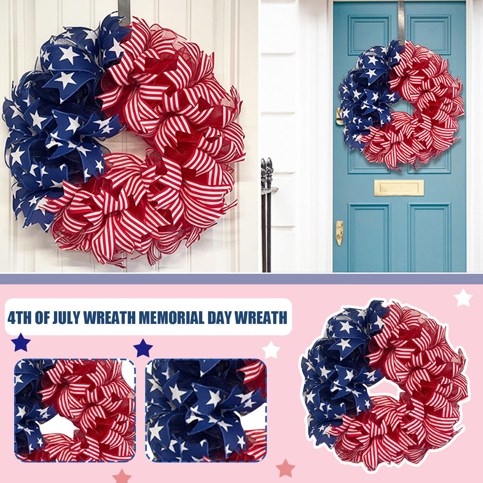 Pedty Summer Wreaths,Wreath for Front Door,Julys Veterans of and Wreath ...