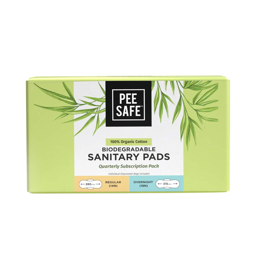 Pee Safe Organic Cotton Biodegradable Sanitary Pads, Quarterly Pack ...