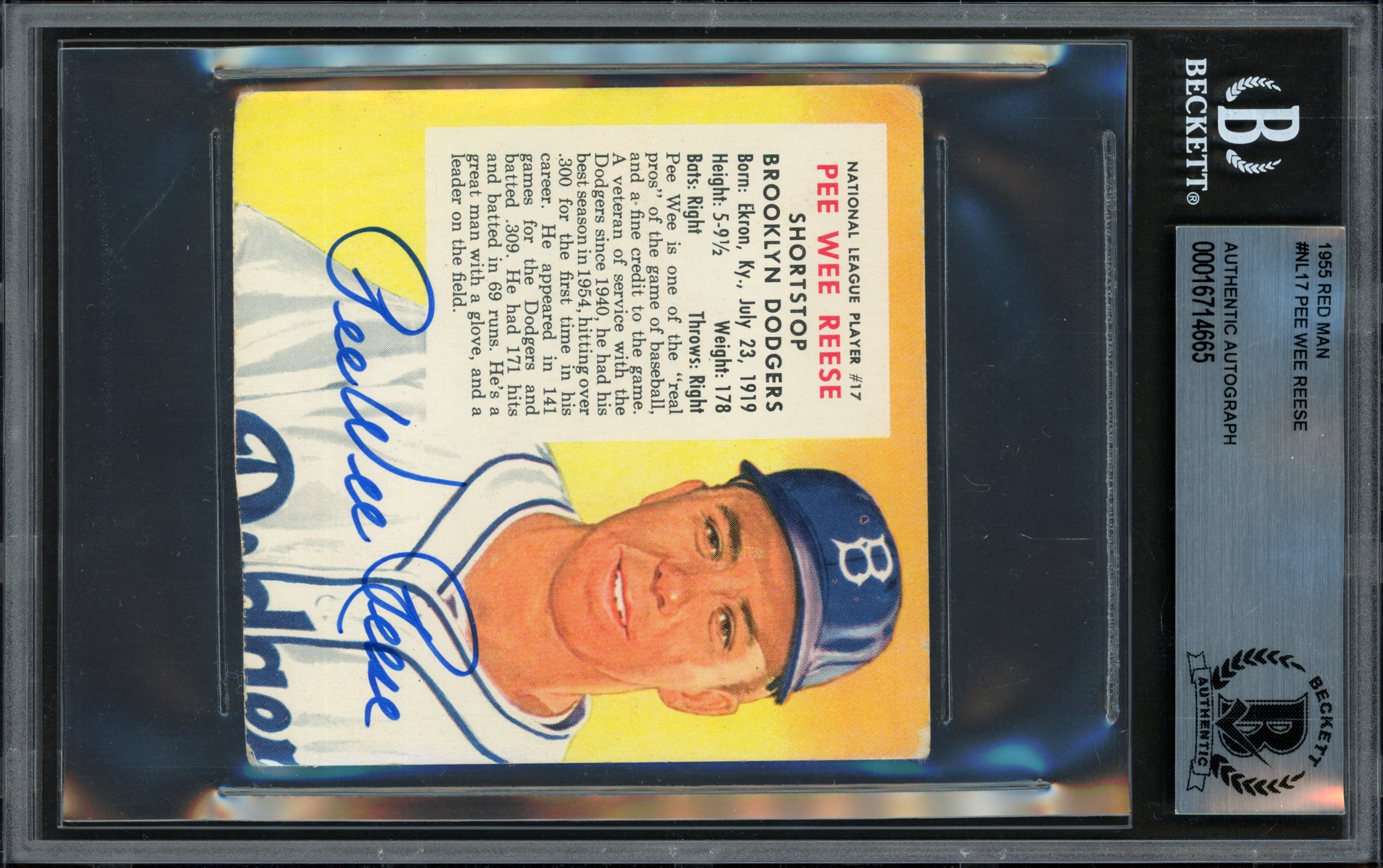 Pee Wee Reese Autographed 1953 Red Man Card #NL17 Brooklyn Dodgers ...